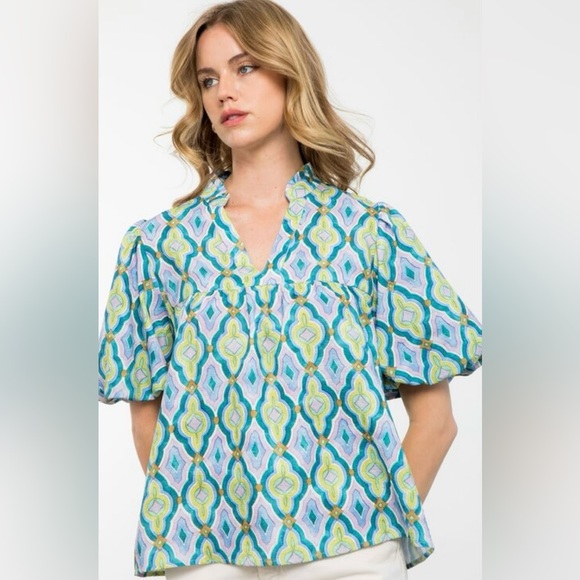 THML | Tops | Thml Puff Sleeve Pattern Topxs | Poshmark